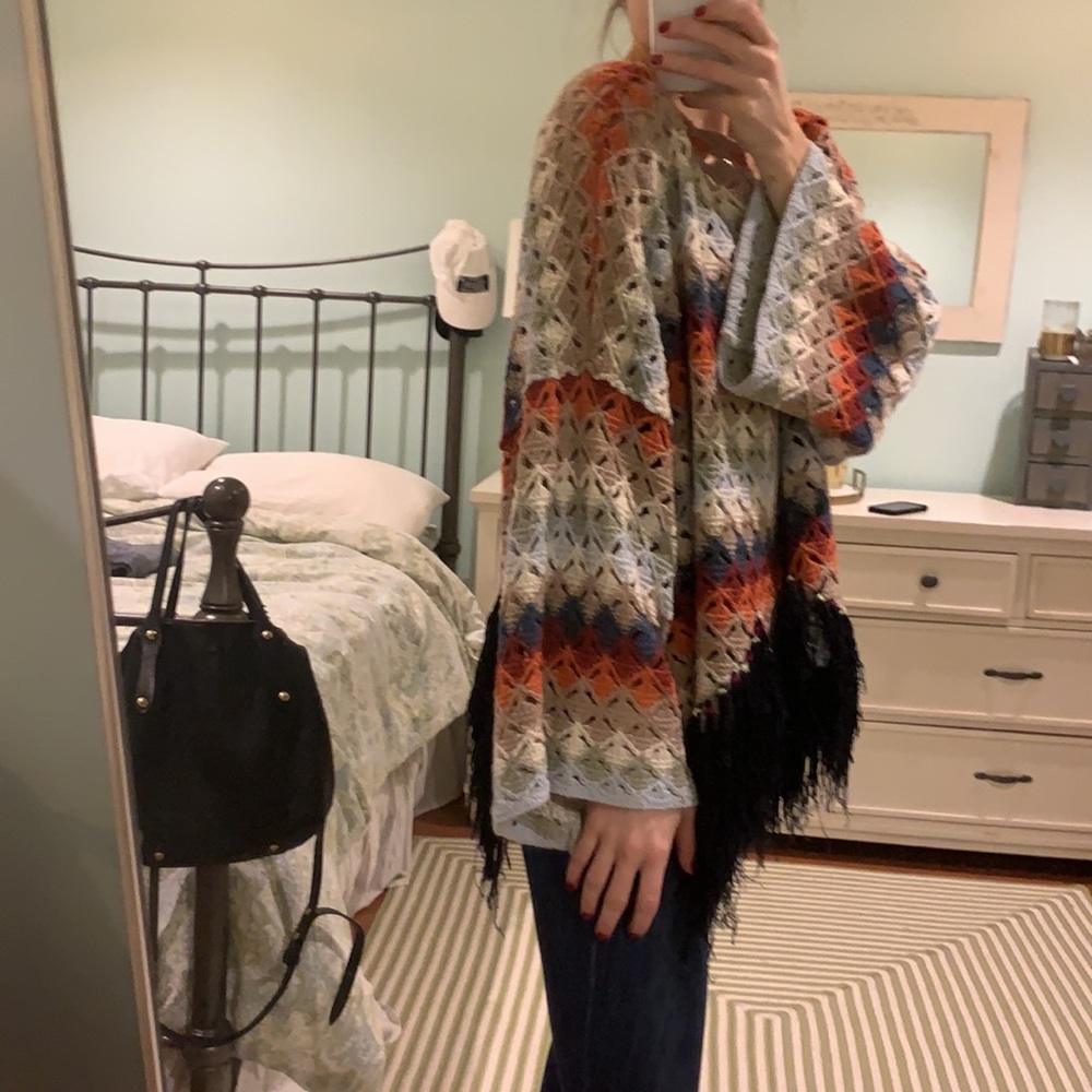 Free People Fringe Bottom Poncho Sweater Size Xs - Gem